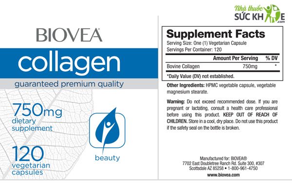 Viên uống Collagen Biovea 750mg 120 viên của Mỹ - Nhà Thuốc Đức Tín