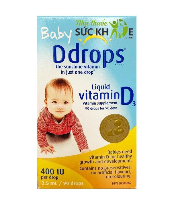 Baby Ddrops Vitamin D3 bổ sung Vitamin D3 cho trẻ sơ sinh của Mỹ