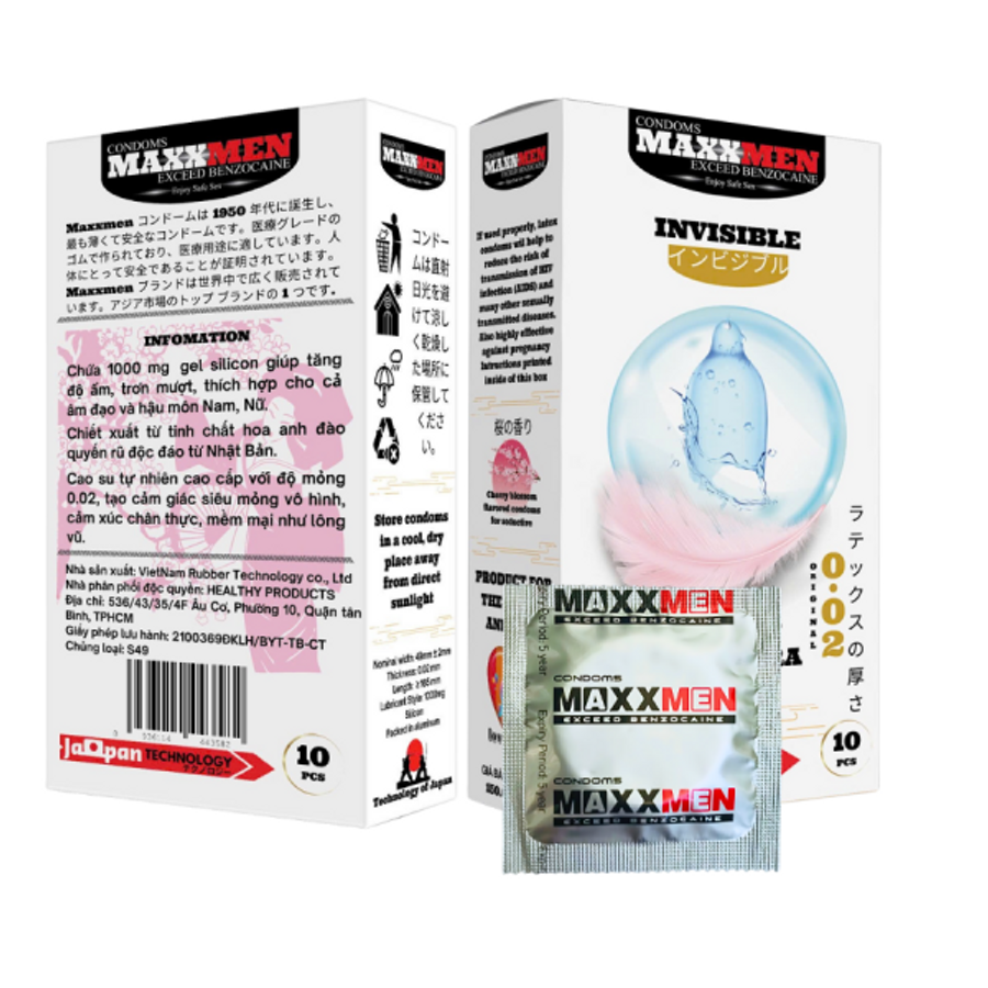 Bao cao su size 49mm Maxxmen Invisible 002, công nghệ NHẬT BẢN cự