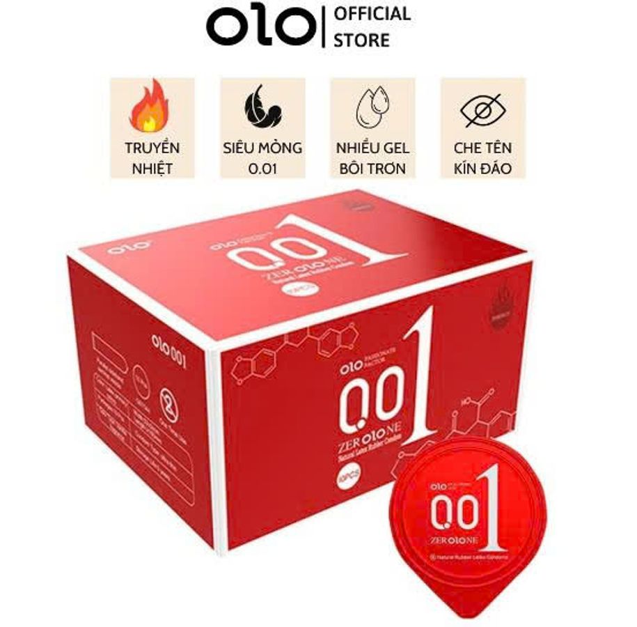 Bao cao su OLO 001 đỏ ấm nóng hộp 10 bcs