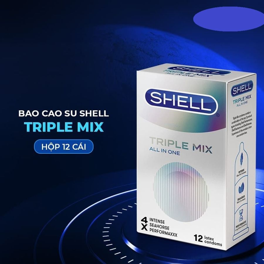 Bao cao su Shell Triple Mix Siêu mỏng mát lạnh gân gai Hộp 12 c