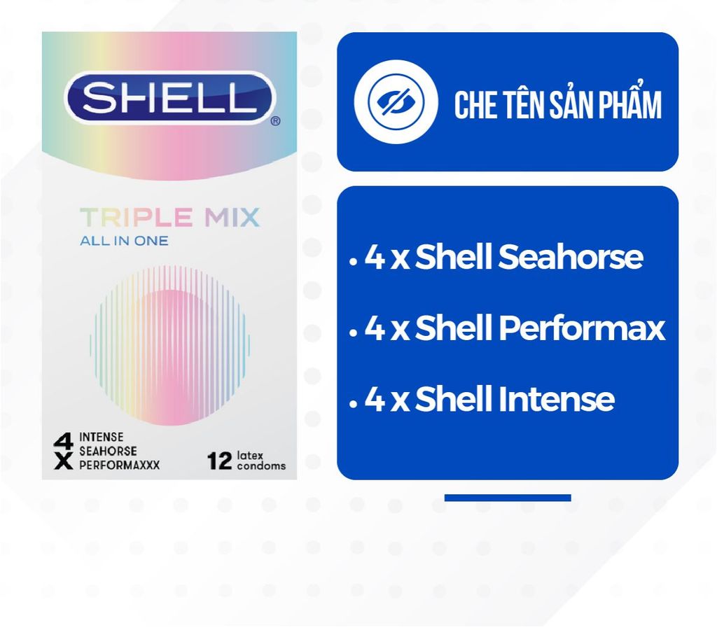 Bao cao su Shell Triple Mix siêu mỏng, kéo dài, gân gai - Hộp 12 cái ...