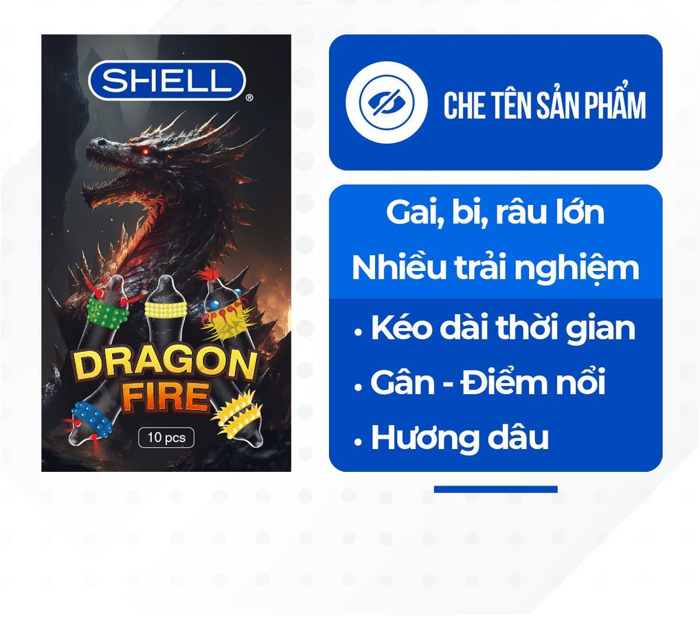 Bao cao su Shell Dragon Fire - Hộp 5 bao gai, bi nổi lớn + 5 bao Shell ...