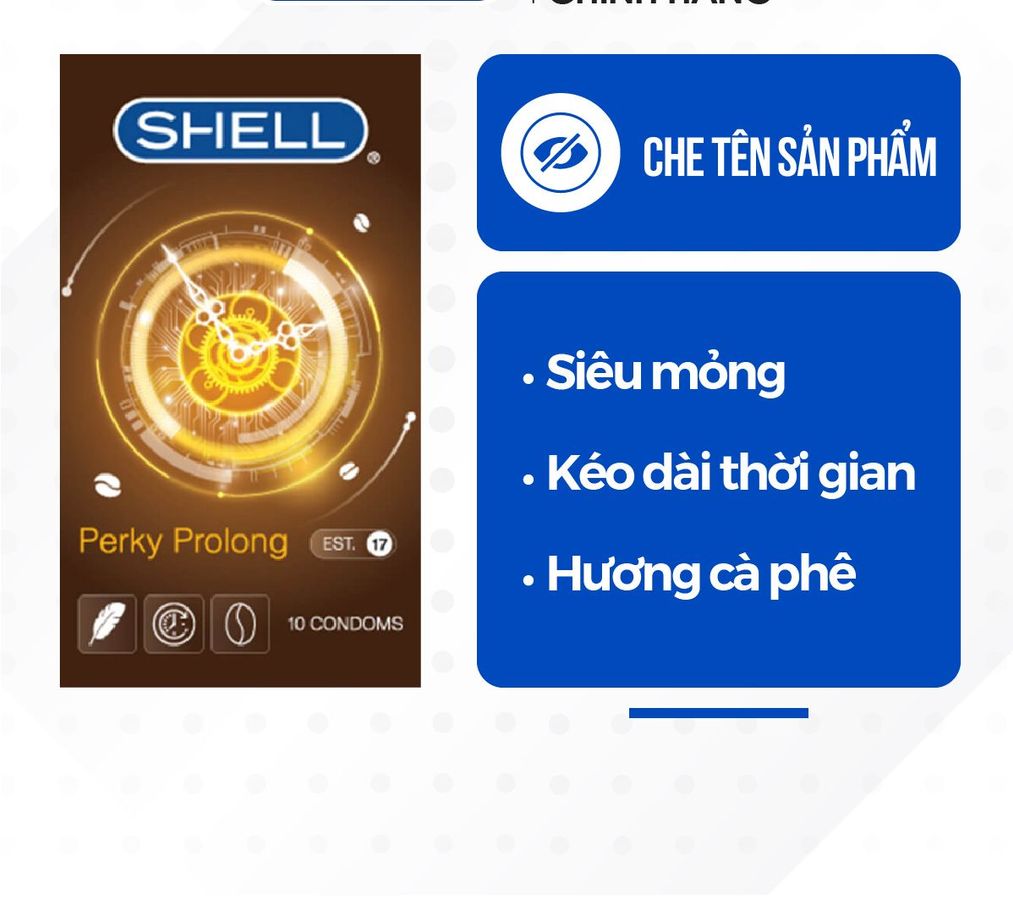 Bao cao su Shell Perky Prolong kéo dài thời gian, hương cà phê - Hộp 10 ...